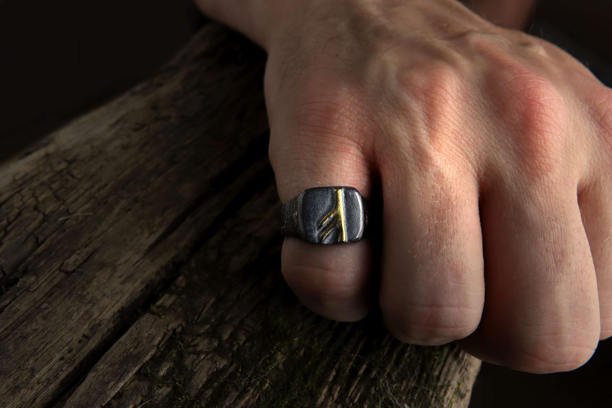 Fehu Golden Glyph Viking Rune Ring - jarðfe